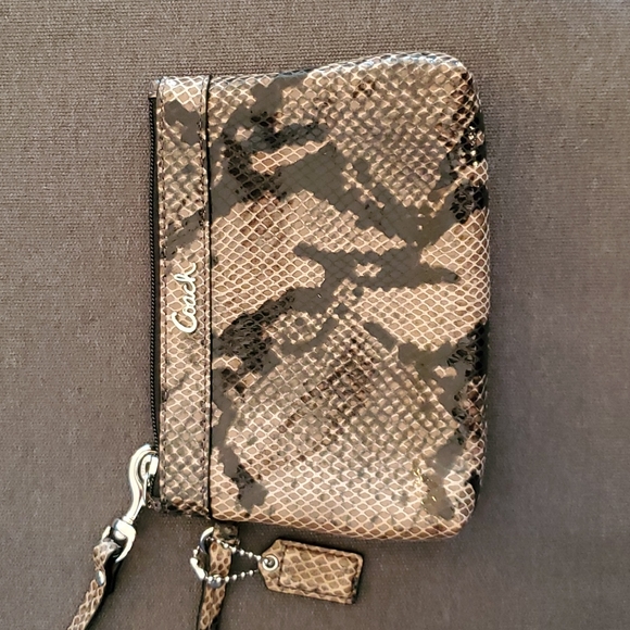 Coach | Bags | Coach Cursive Emblem Snakeskin Wristlet | Poshmark